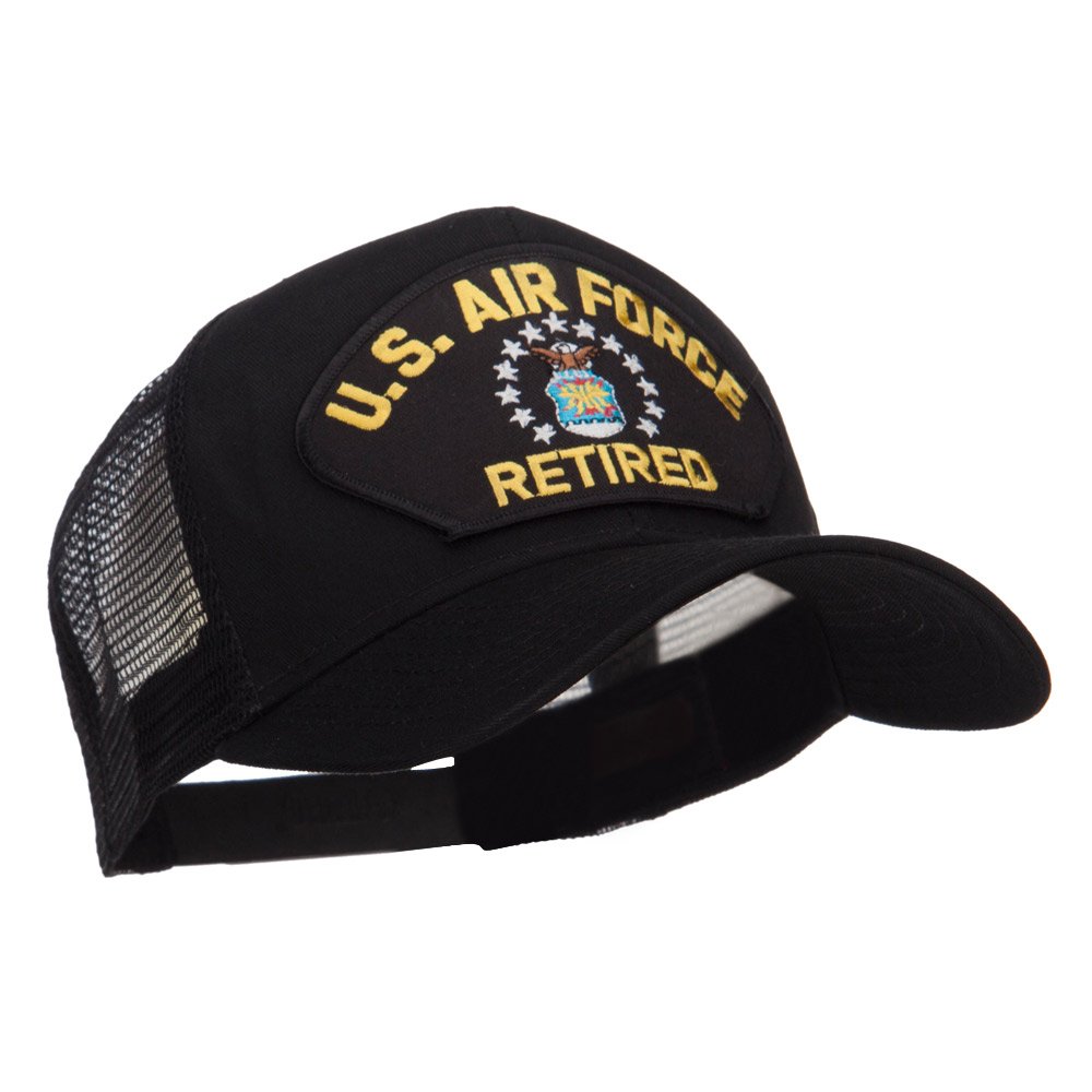 e4Hats.com US Air Force Retired Military Patched Mesh Cap - Black OSFM