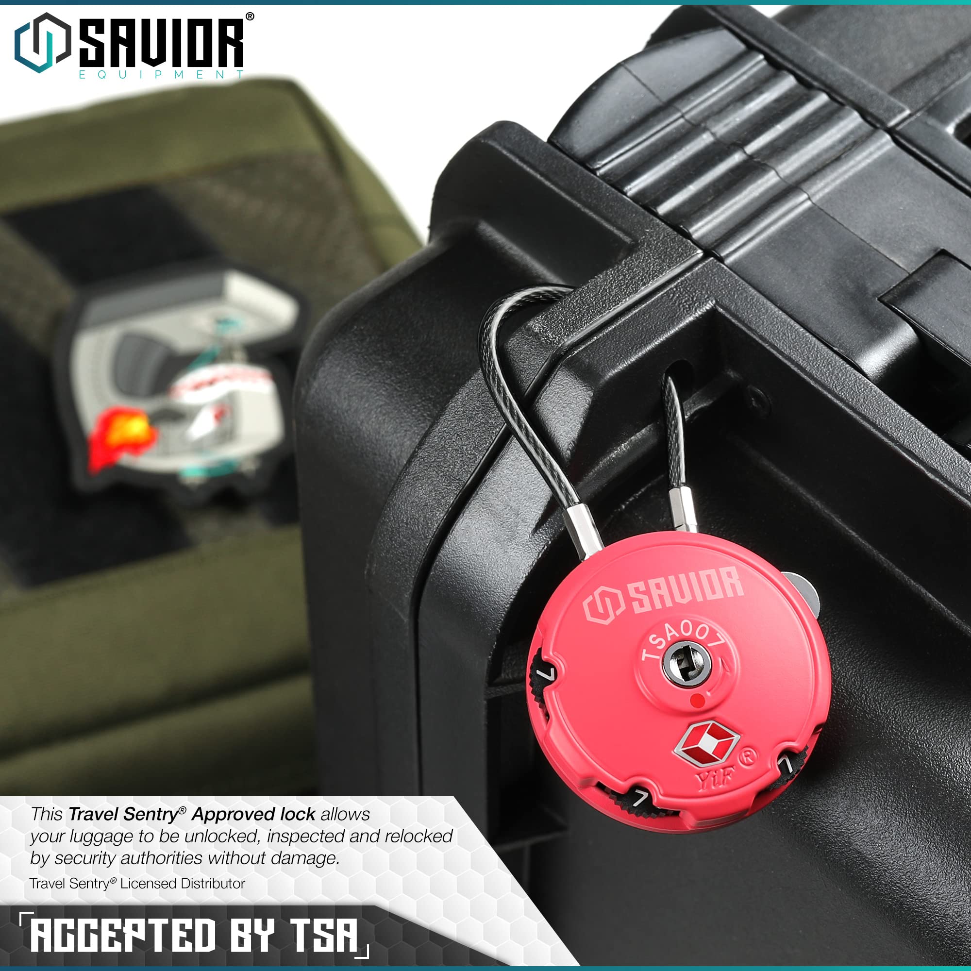 Savior Equipment Quality TSA-Approved 3-Digit Combination Cable Travel Luggage Locks for Rifle Bag Firearm Gun Case Accessories Ammo Boxes Outdoor Storage, Obsidian Black, 4-Pack