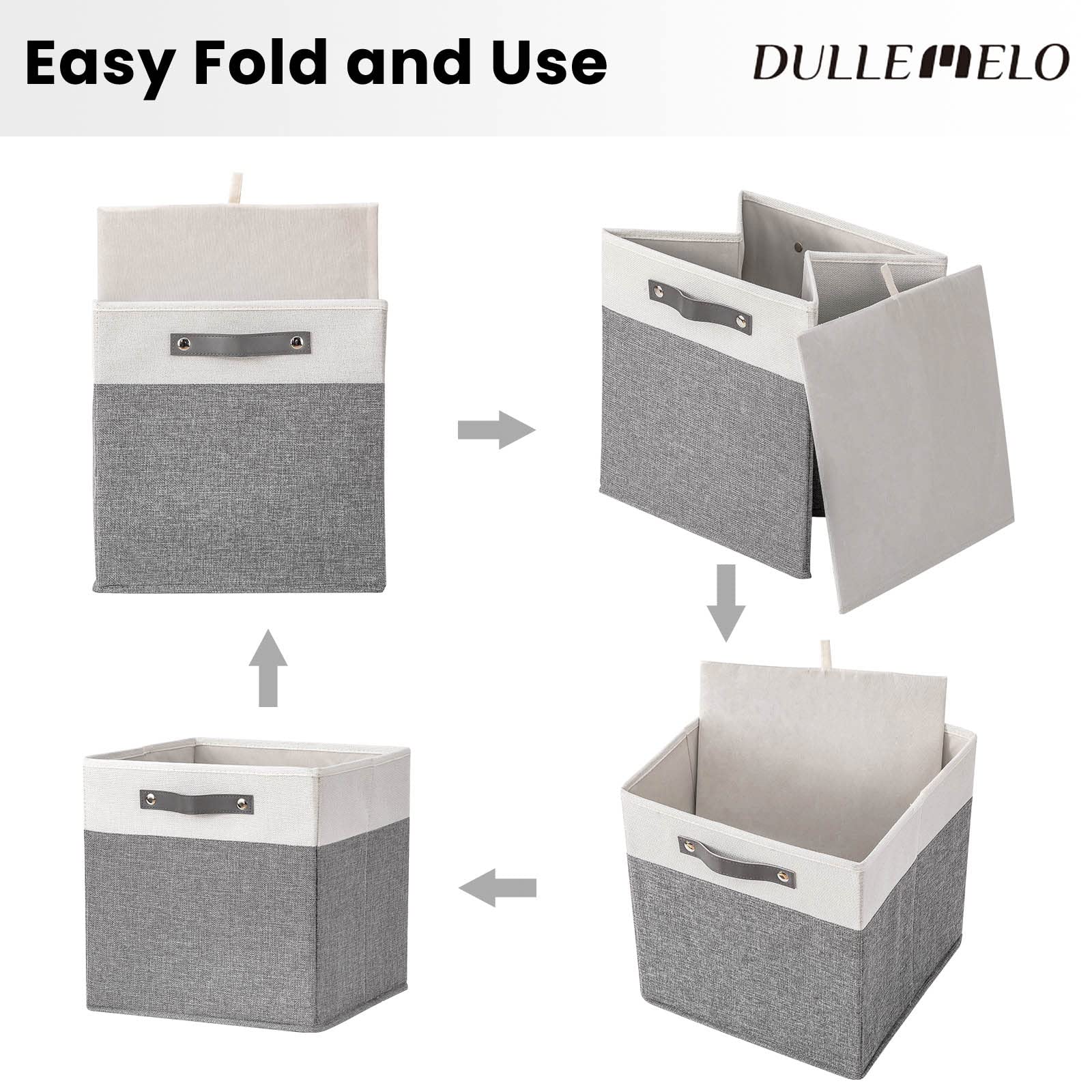 DULLEMELO 11x11 Cube Storage Bins Fabric Cubby Baskets, Foldable 11 x 11 storage cubes for Organizing Toys Books Towels Clothes, Cube Storage Organizer Bins for Shelves Closet Home Office, White&Grey
