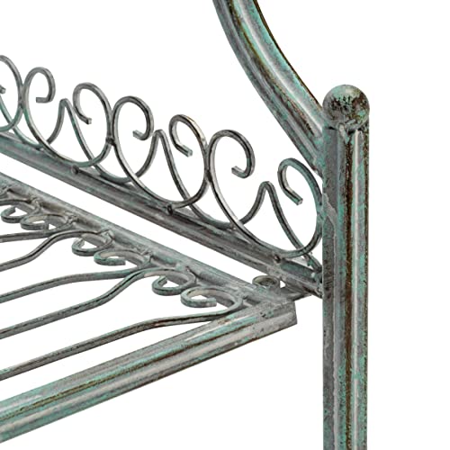 SAFAVIEH Outdoor Collection Amaris Victorian Antique Dark Green Wrought Iron 4-Tier Baker's Rack