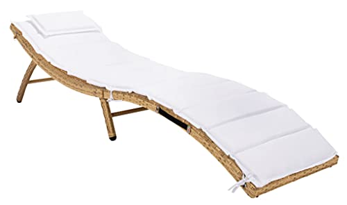 SAFAVIEH Outdoor Collection Carew Natural/White Cushion 3-Piece Chaise Lounge Chair Set with Table (PAT7720D)