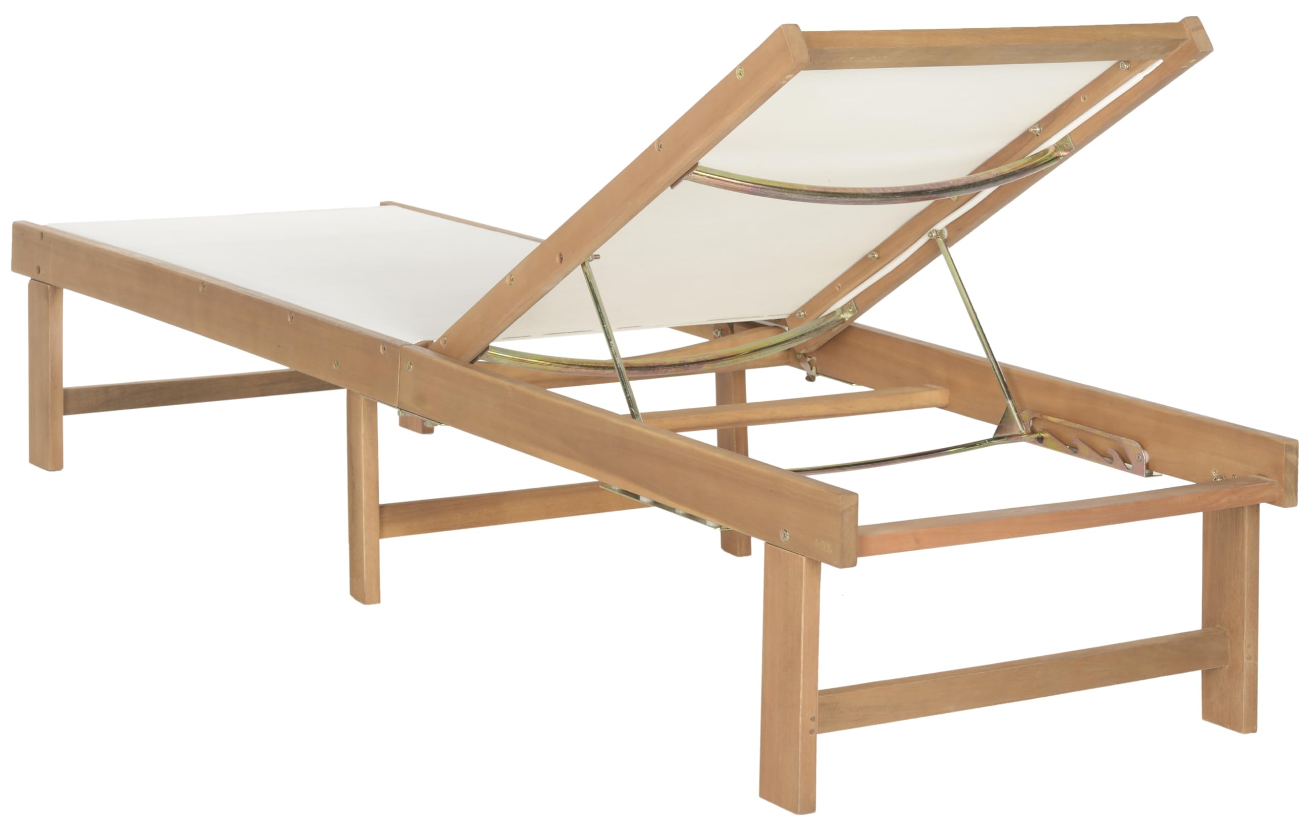 SAFAVIEH Outdoor Collection Manteca Brown Solid Wood/White Texline Fabric Adjustable Chaise Lounge Chair (PAT6708A)