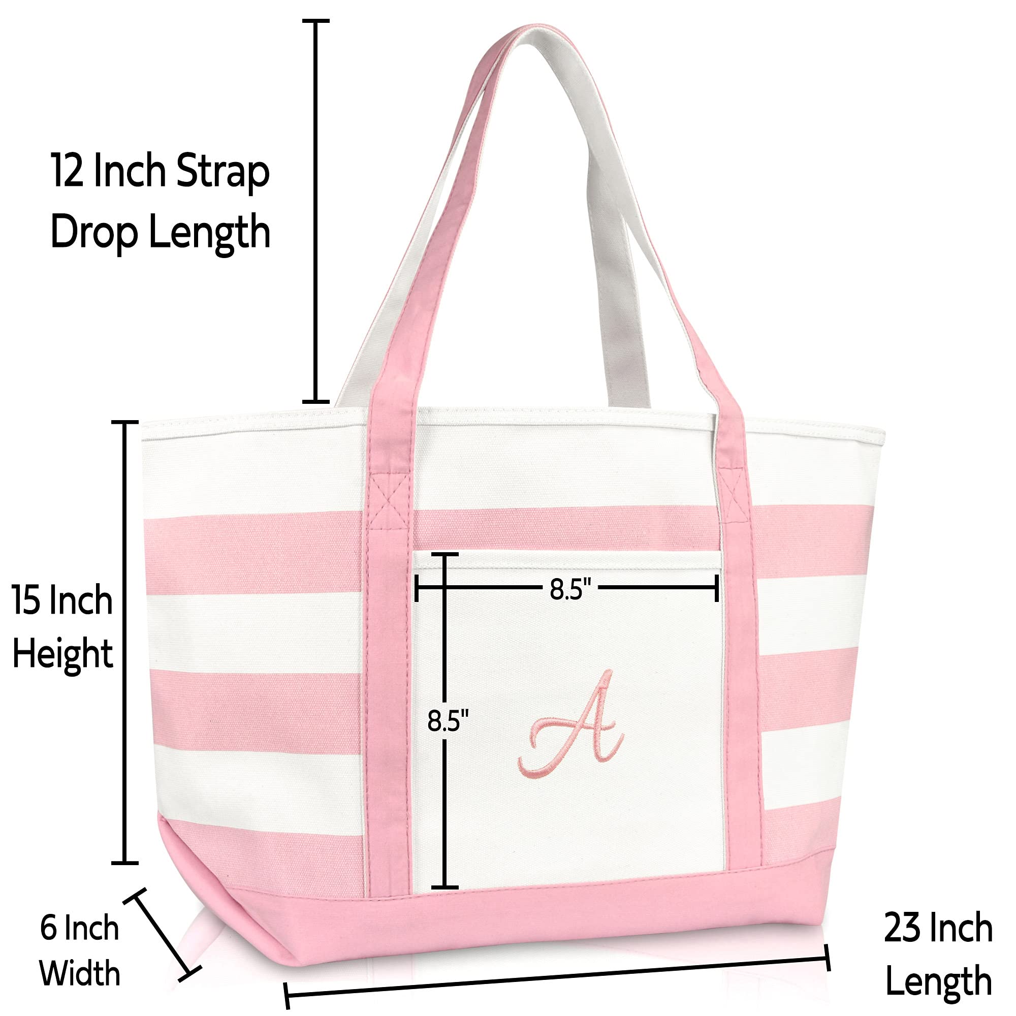 DALIX Striped Beach Bag Tote Bags Satchel Personalized Pink Ballent Letter A