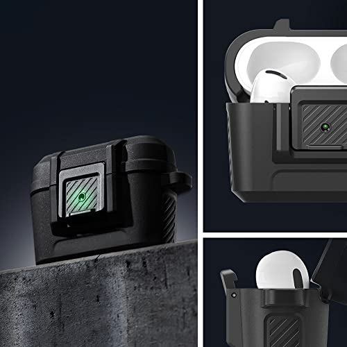 Spigen Lock Fit Designed for Airpods Pro Case with Secure Lock Clip, Airpod Pro Case Cover with Keychain - Matte Black