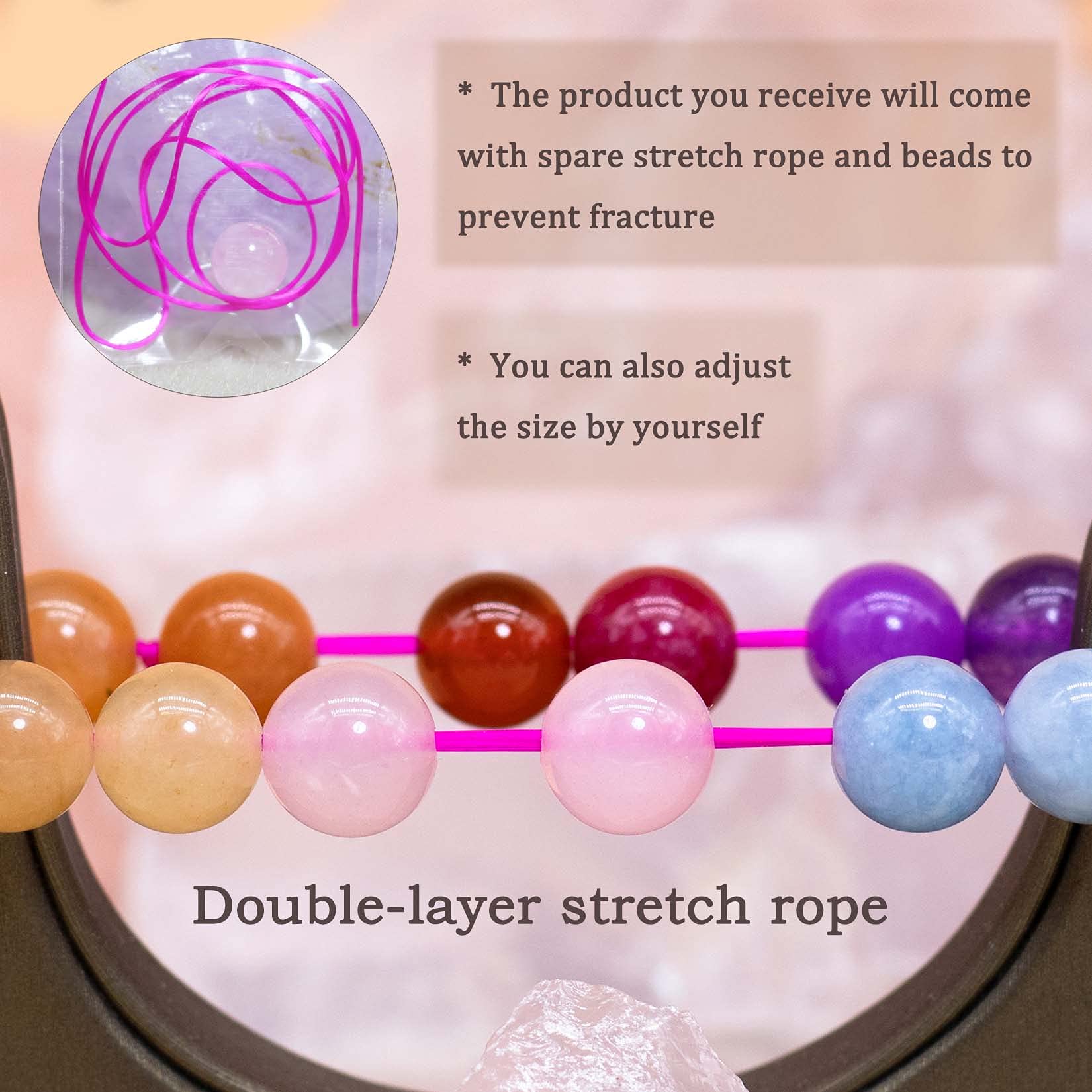 DAZCOLO Handmade Gem Bracelet 7.5" Stretch Gemstone 8mm Round Beads Crystals Quartz Unisex (7 Chakra)