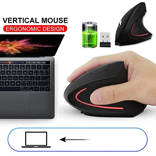 Ergonomic Mouse, Vertical Wireless Mouse - Rechargeable 2.4G Wireless Vertical Ergonomic Optical Mouse 3 Adjustable DPI 800/1200/1600 Levels 6 Buttons, for Laptop, Desktop, PC, MacBook (Black)