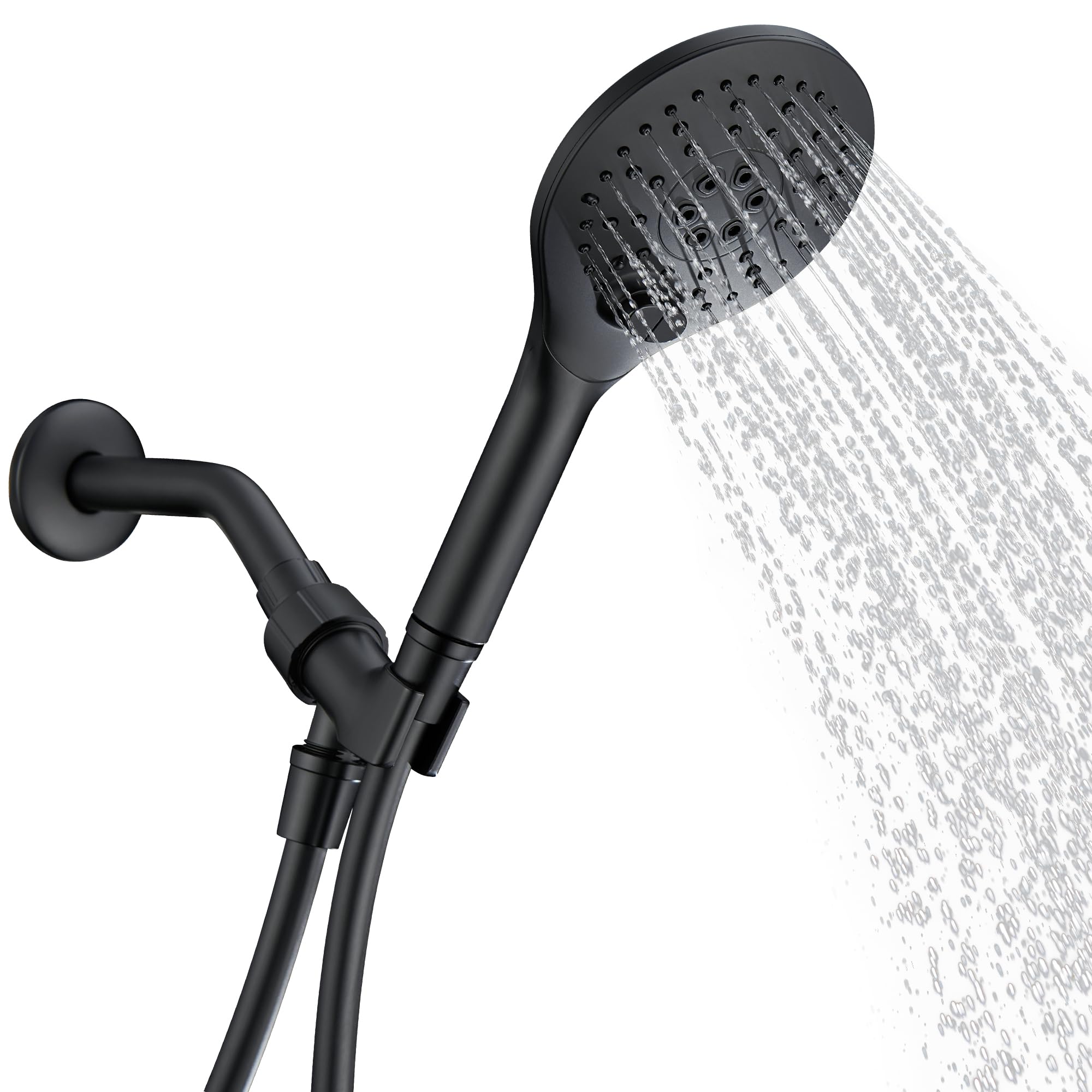 KPW Handheld Shower Head with 59" PVC Hose Matte Black Detachable Shower Head Adjustable Bracket High Pressure Handheld Shower Head RV Shower Head