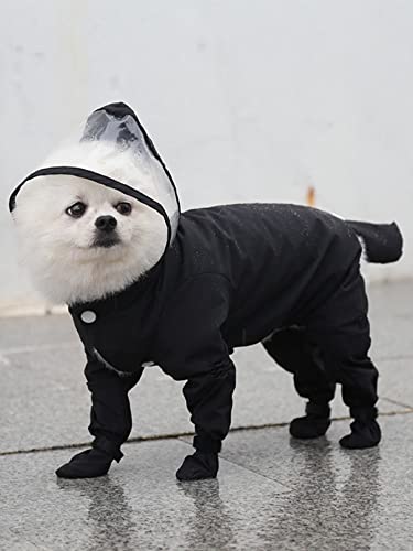 Milumia Pet Raincoat Transparent Hood Waterproof Rain Jacket Poncho for Small Medium Dogs Black Medium