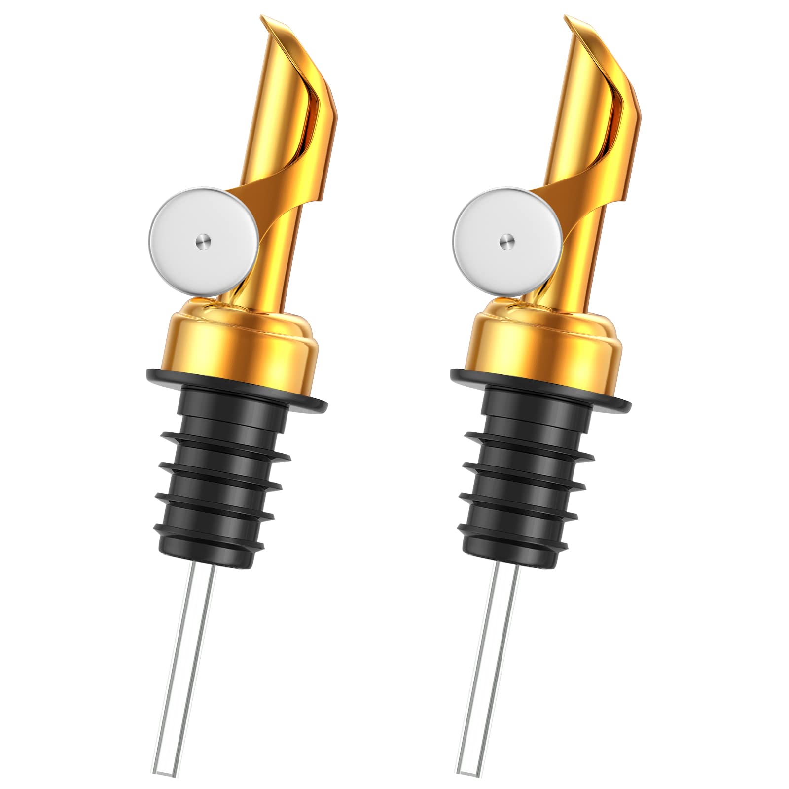 GIXSEGIE 2 Pack Weighted Stainless Steel Pourers, Auto Flip Oil Dispenser Spouts, Balsamic Vinegar Pour Spouts, Olive Oil Spouts, Liquor Bottle Pourers - Gold