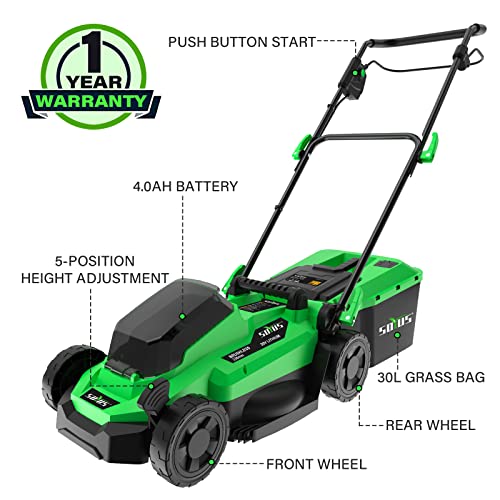 SOYUS Electric Lawn Mower Cordless, 13 Inch 20V Lawn Mowers with Brushless Motor, 5-Position Height Adjustment, 2x4.0Ah Batteries & Charger Included
