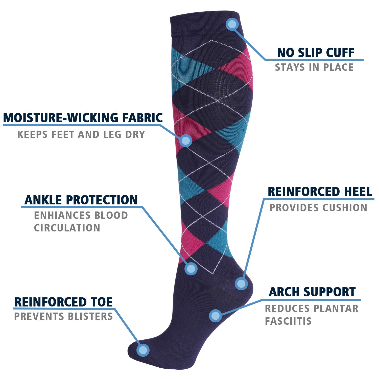 Double Couple 5 Pairs Wide Calf Compression Socks for Men Women 20-30mmhg Extra Plus Size Knee High Support
