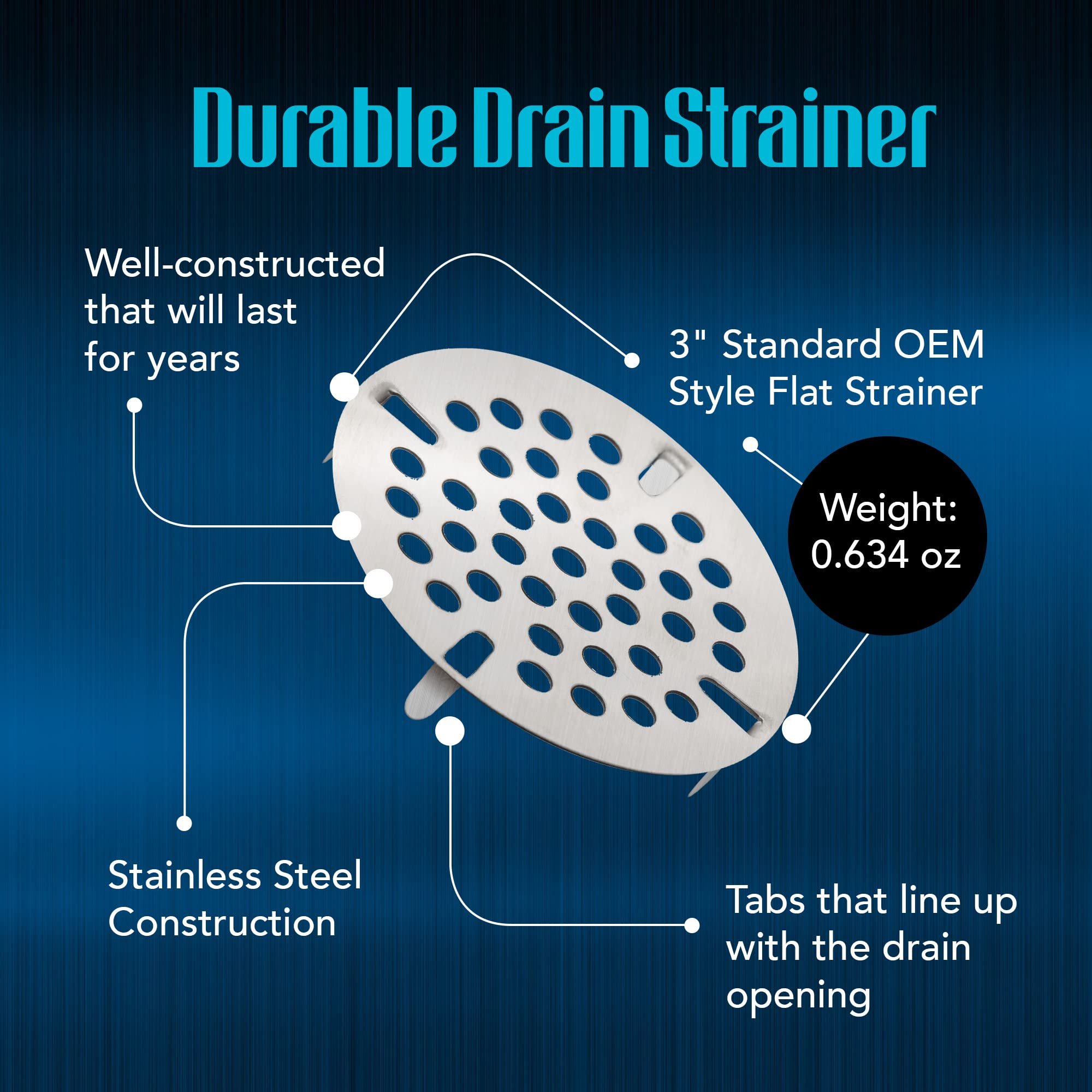 STEADYKLEEN - 3-inch Commercial Sink Strainer, Flat Kitchen Sink Strainer with Tabs, Install on 3-inch Sink Drain, Durable Sink Strainer Basket Alternative for Twist Waste Drain on 3 Compartment Sink