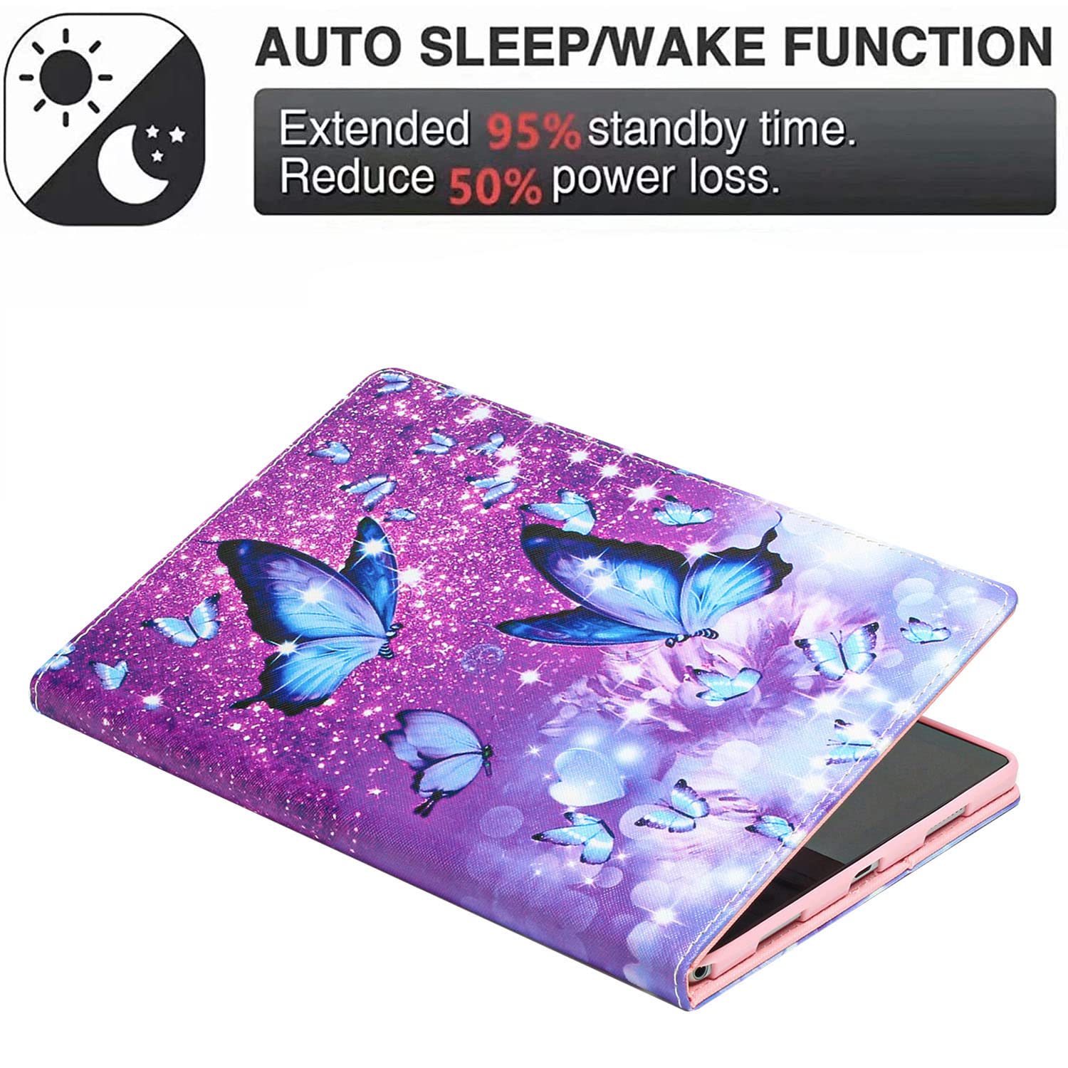 YUNHOTIC Case for Samsung Galaxy Tab A8 10.5 inch 2022 Model (SM-X200/X205/X207), Auto Wake/Sleep, Premium PU Leather Folding Stand Cover with Pen Holder & Multiple Viewing Angles - Purple Butterfly