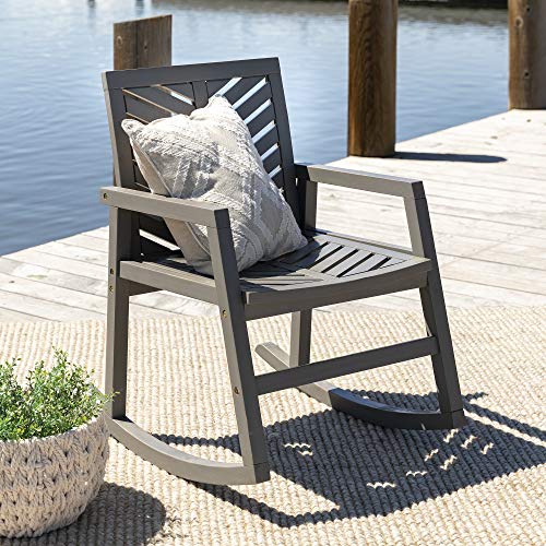 Walker Edison Outdoor Patio Wood Chevron Rocking Chair All Weather Backyard Conversation Garden Poolside Balcony, Set of 1, Grey