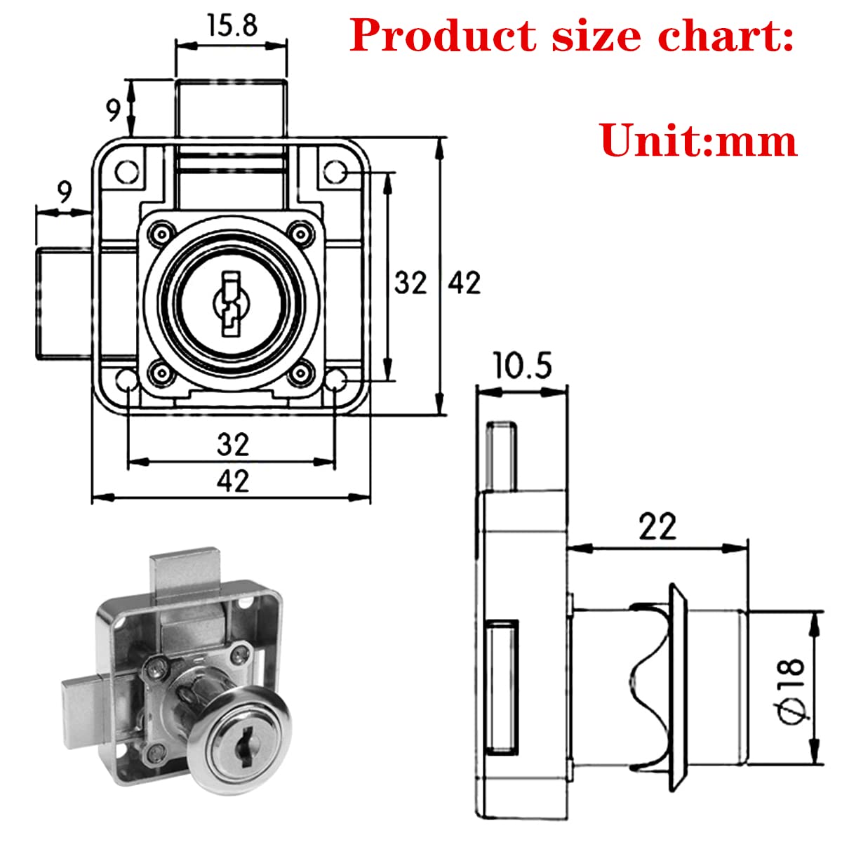 Double Door Lock Cabinet Drawer Lock Safety Cabinet Lock Double Deadbolt-to-Door Lock [Installation on The Right Side Door]. Drilling Diameter 3/4"/19mm for (3/5"-/15mm -7/8"-/22mm ) Door Panels