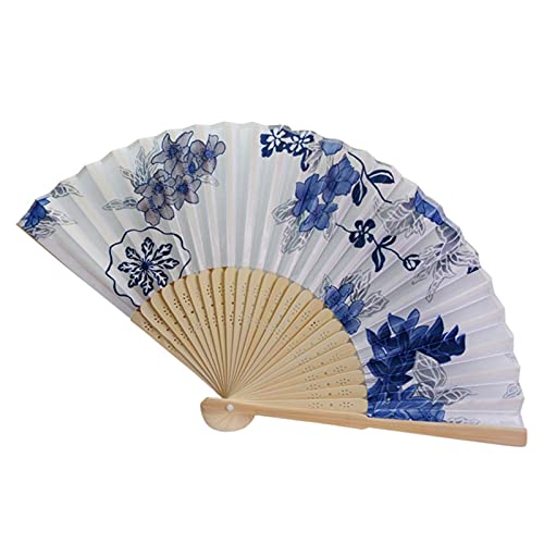 DUO ER Summer Vintage Bamboo Folding Hand Held Flower Fan Chinese Dance Party Pocket Gifts Wedding Colorful Dropshipping (Color : H)