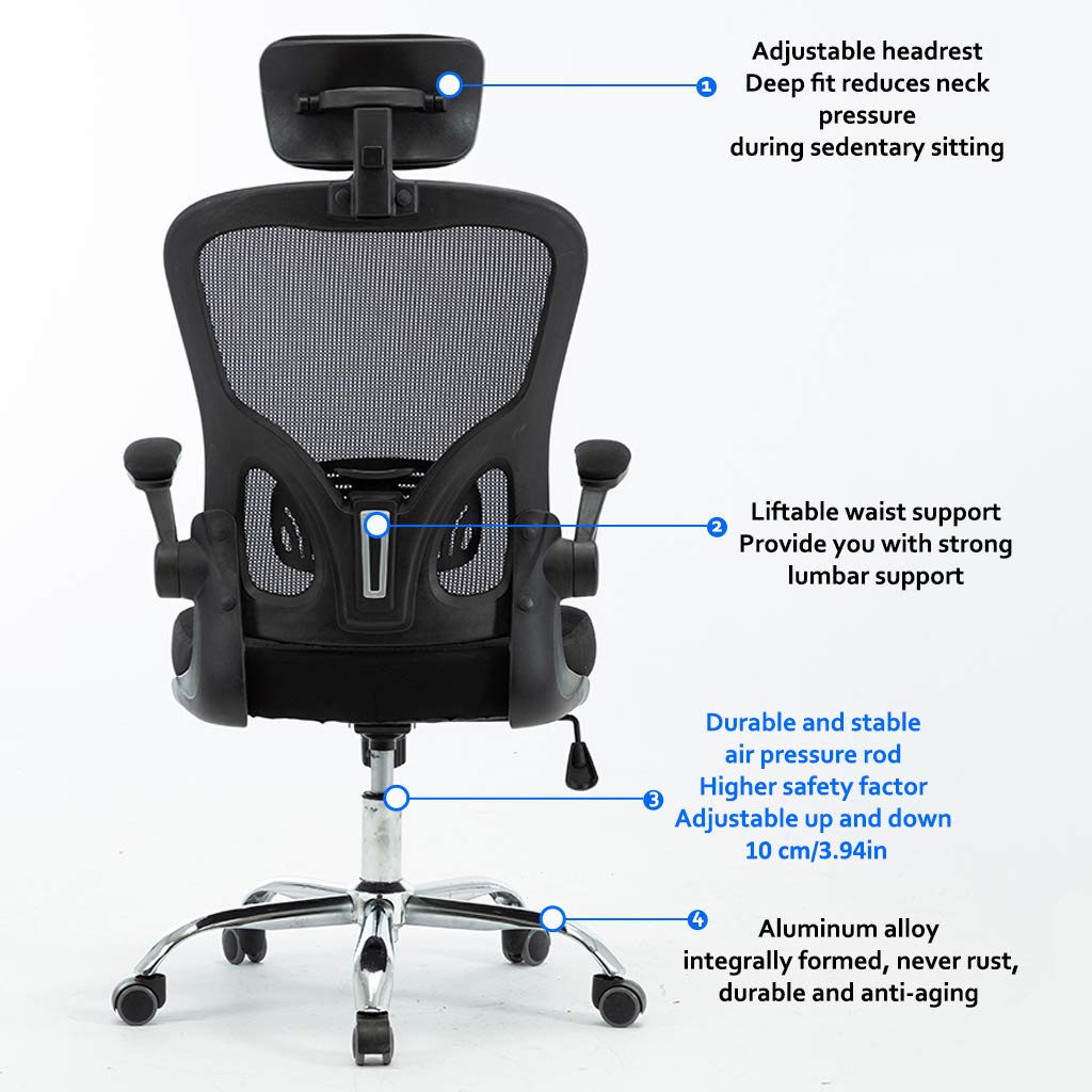 Ergonomic Chair Rotatable High-Back Office Chair with Adjustable Height Armrests and Headrests and Aluminum Alloy Casters Comfortable Chairs The Maximum Load is 300lbs (Black)