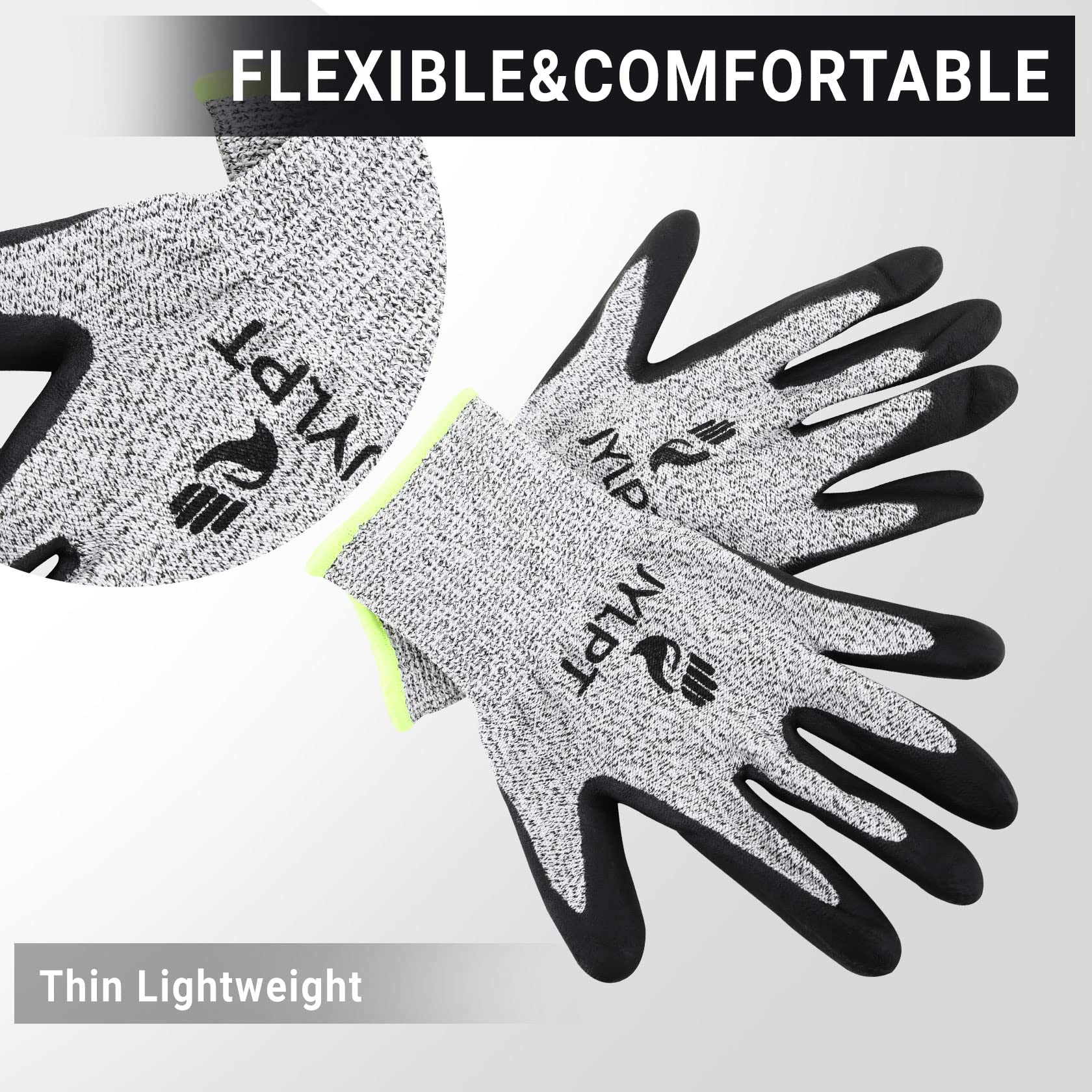 JYLPT Level 5 Protection Cut Resistant Gloves, 3D-Comfort Fit,Cutting Gloves with Strong Grip & Durable,Comfortable Cut Proof Gloves Safety Work Gloves Size L
