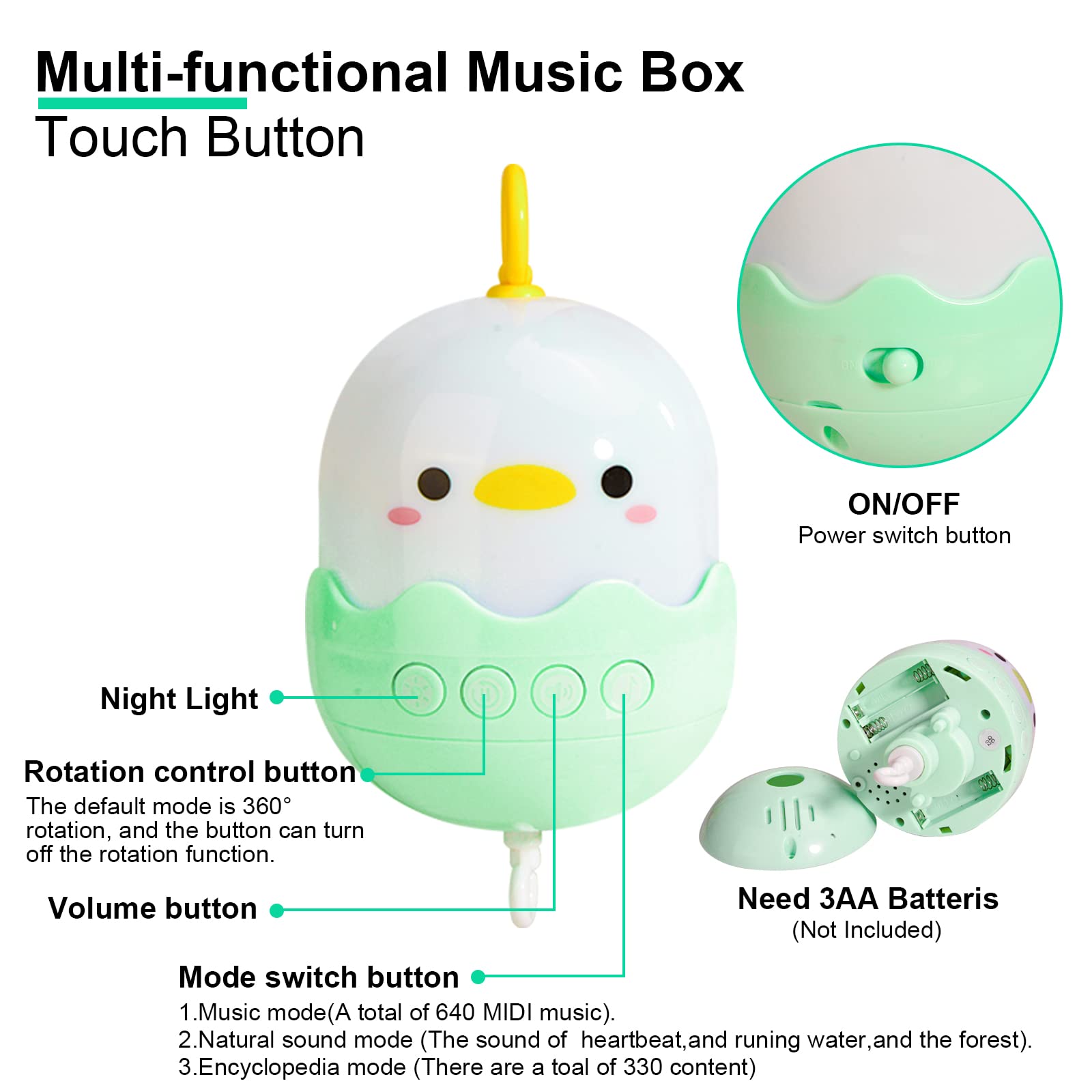 HOMETTER Baby Crib Mobile with Night Light, Musical Box, Volume Control, Nursery Crib Toys for Infant Sleep Soother