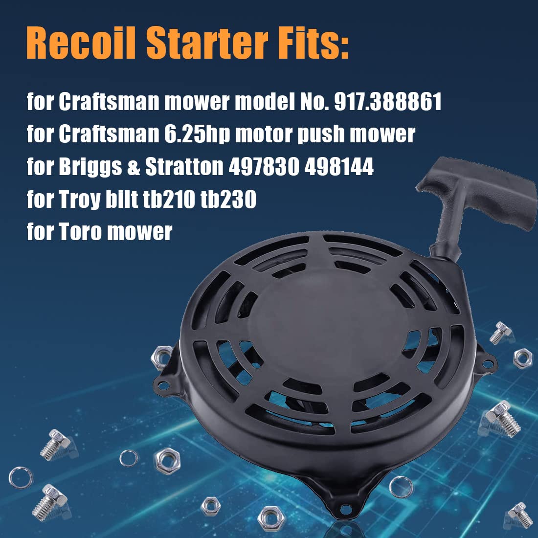 Earlyred 497680 Recoil Pull Start Compatible with BS Starter Assembly 6.75 Motor Oregon 31-068 Rotary 12368 Black Lawn Mower Parts