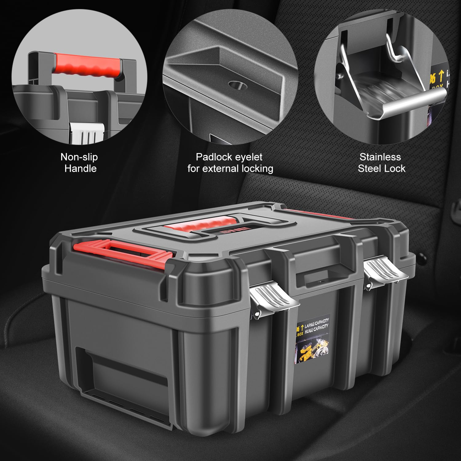 DNA MOTORING Tool Box Lockable Organizer Storage Toolbox with Removable Tray for Workshop Garage & Household,Large Capacity,TOOLS-00309
