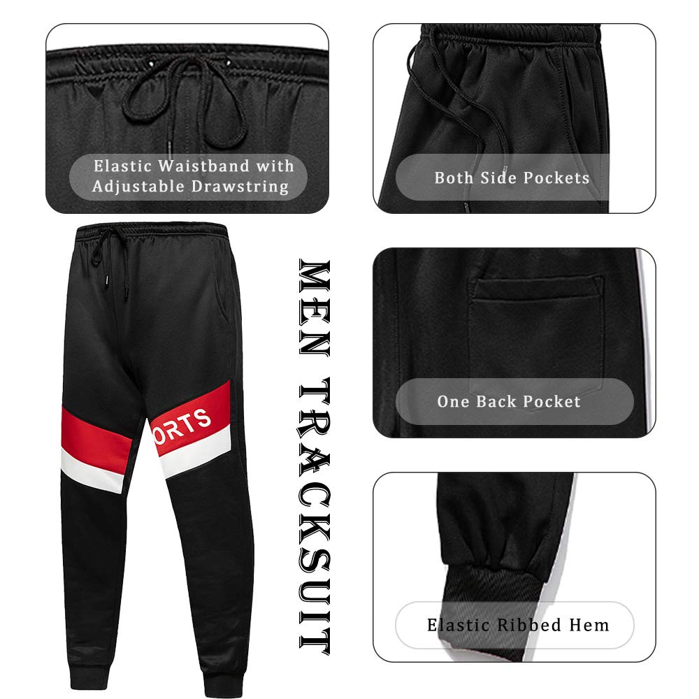 DUOFIER Men's Tracksuit Set Sweatshirt Jogger Sweatpants Solid Patchwork Warm Sports Suit, Black-S