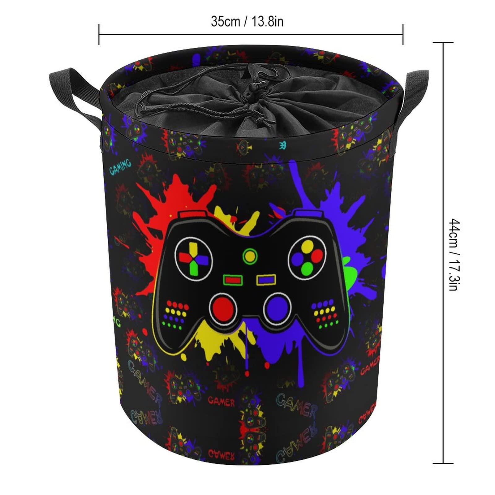 Gaming Laundry Basket With Drawstring, Color Game Controller 3d Printed Gamepad Collapsible Storage Basket Boys Kids Room Laundry Nursery Hamper Bathroom