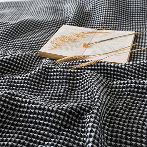 R.SHARE Soft Knit Waffle Throw Blanket for Couch Bed with Tassel, Thin Knitted Lightweight Cozy Woven for Sofa Travel, Cute Women Men, Big Twin Size, 60x80 inches, Black and White