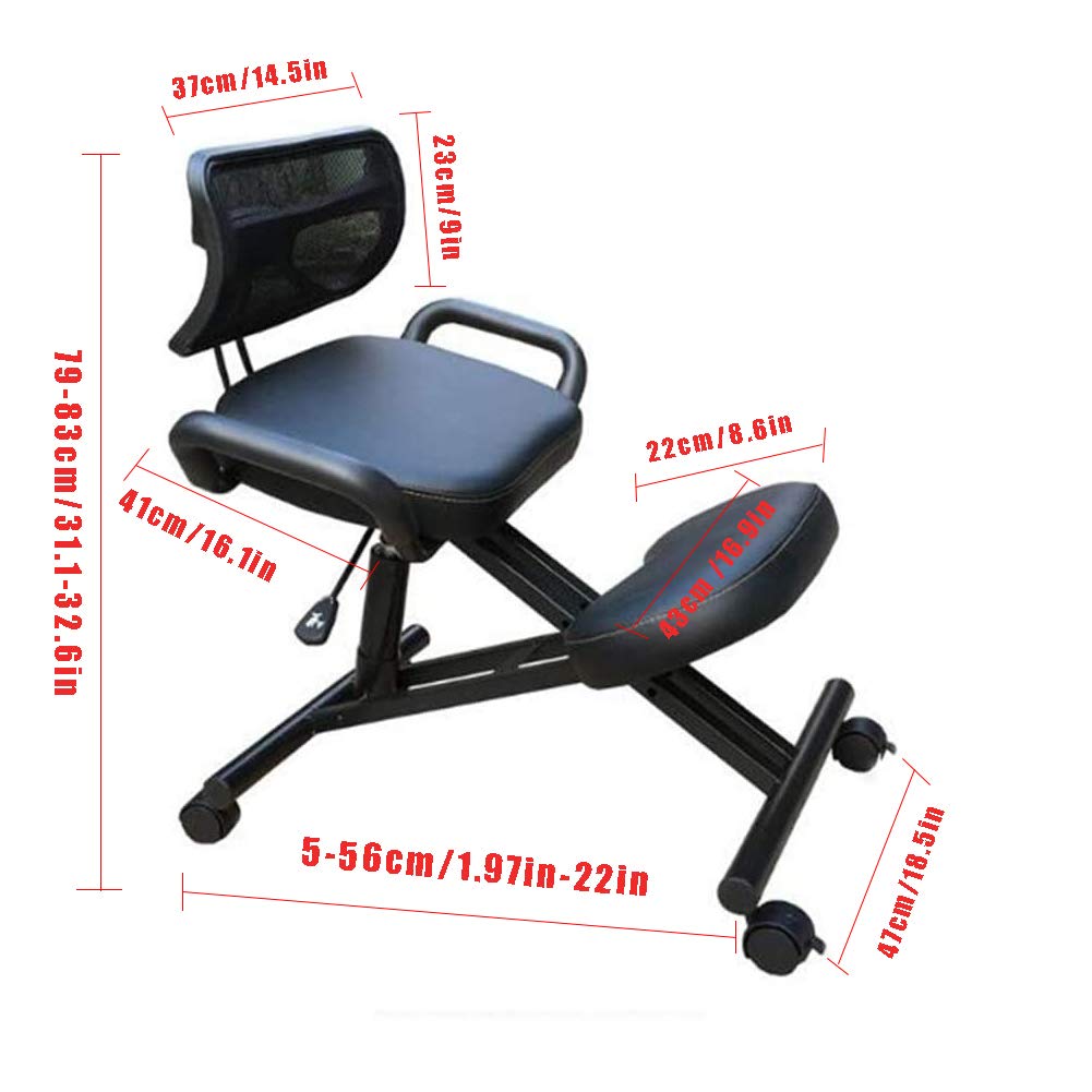 Ergonomic Kneeling Chair with Back Support, Adjustable Stool for Home and Office - Improve Your Posture with an Angled Seat - Thick Comfortable Cushions (Black)