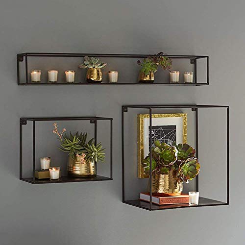 PIBM Stylish Simplicity Shelf Wall Mounted Floating Rack Shelves Metal Storage Living Room Background Wall,2 Colors Avaliable,3 Sizes, Black ,