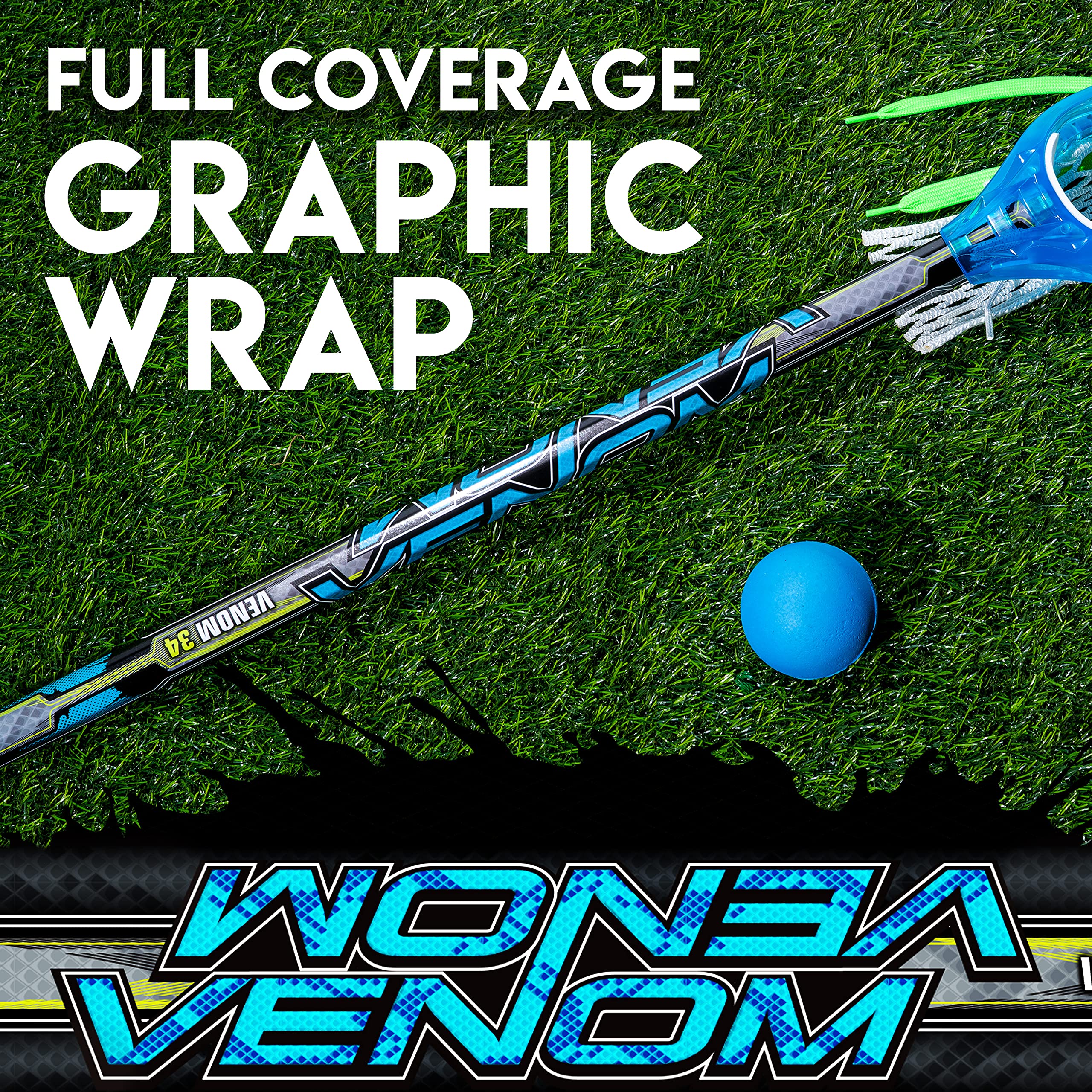 Franklin Sports Kids Mini Lacrosse Stick + Ball Set - Venom Youth Plastic Lacrosse Stick for Beginners - Perfect Set for Kids + Toddlers - Blue, 34"