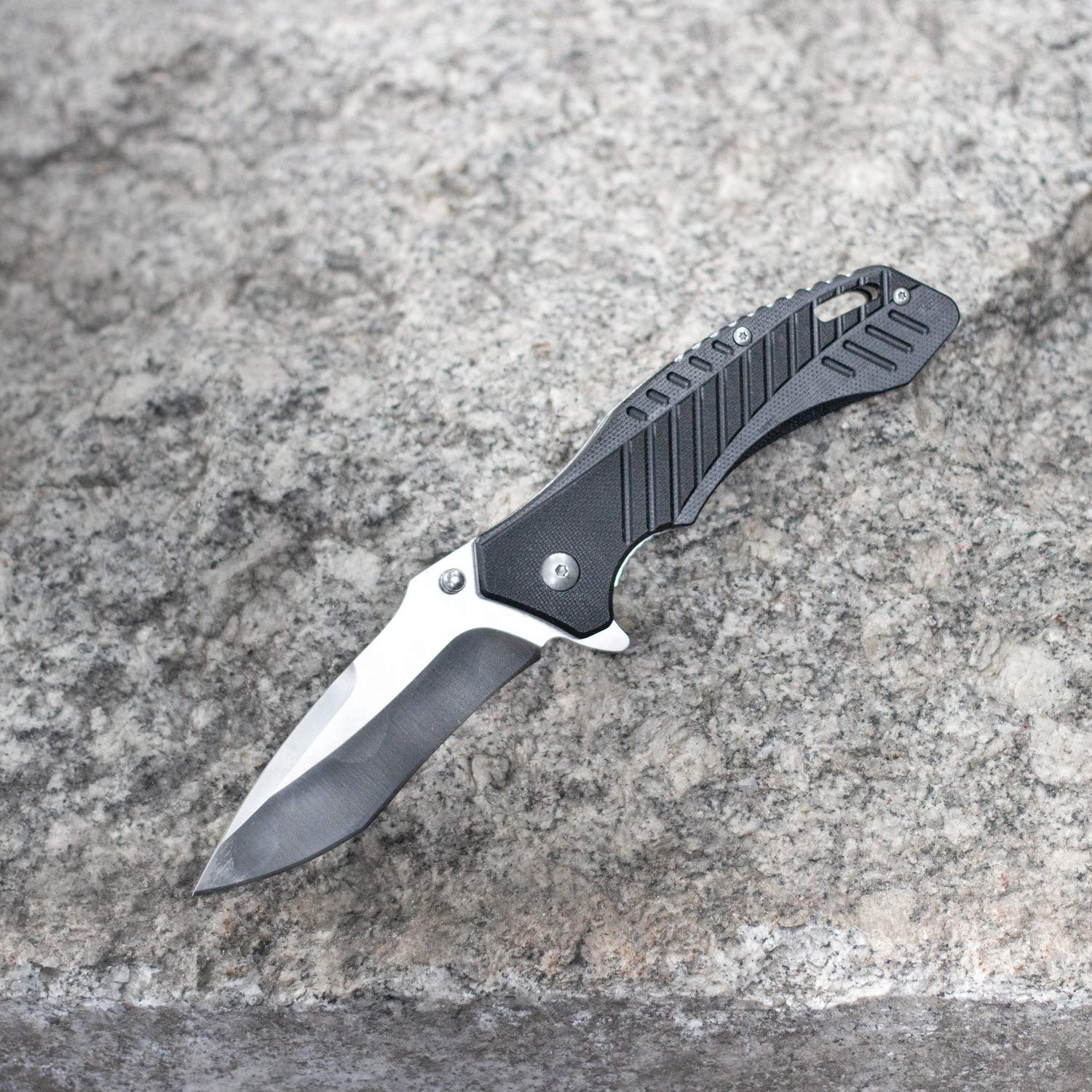 EDC Folding Pocket Knife, Tactial Hunting Knife with GF Handle and Hanging Hole, Outdoor Hunting Camping Acessories with Pocket Clip
