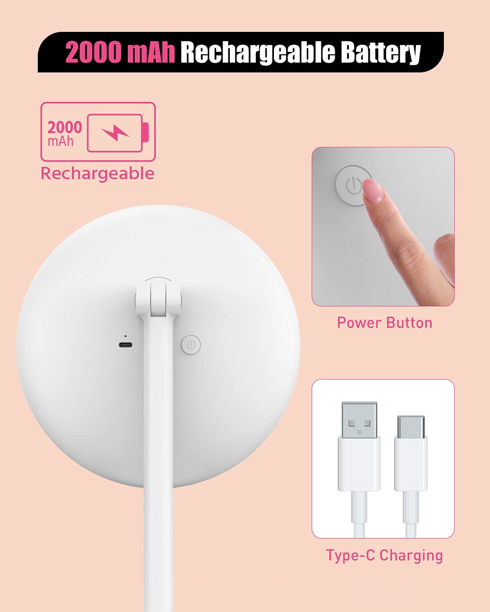 EASEHOLD Rechargeable Lighted Makeup Mirror, Desk Vanity Mirror with 56 LED Lights, 3 Lighting Modes Dimmable 180 Degree Rotation Touch Screen, Light Up Mirror for Travel, Portable Cosmetic Mirror
