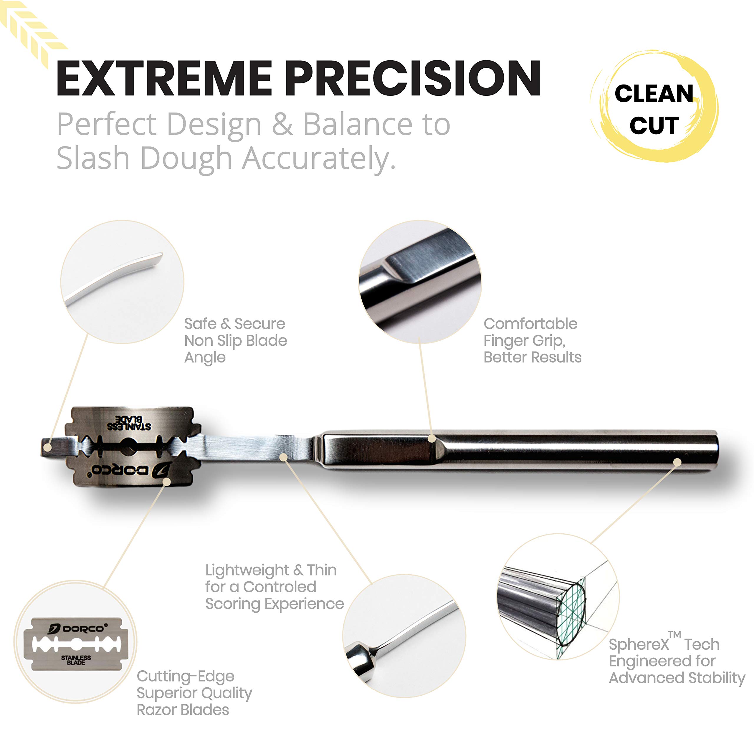 Stainless Steel Bread Lame in Gift Storage Box with Blade Protective Cover - The Most Advanced Design for Accurate Dough Scoring - 10 Premium Replaceable Blades - Built By Bakers, for Bakers