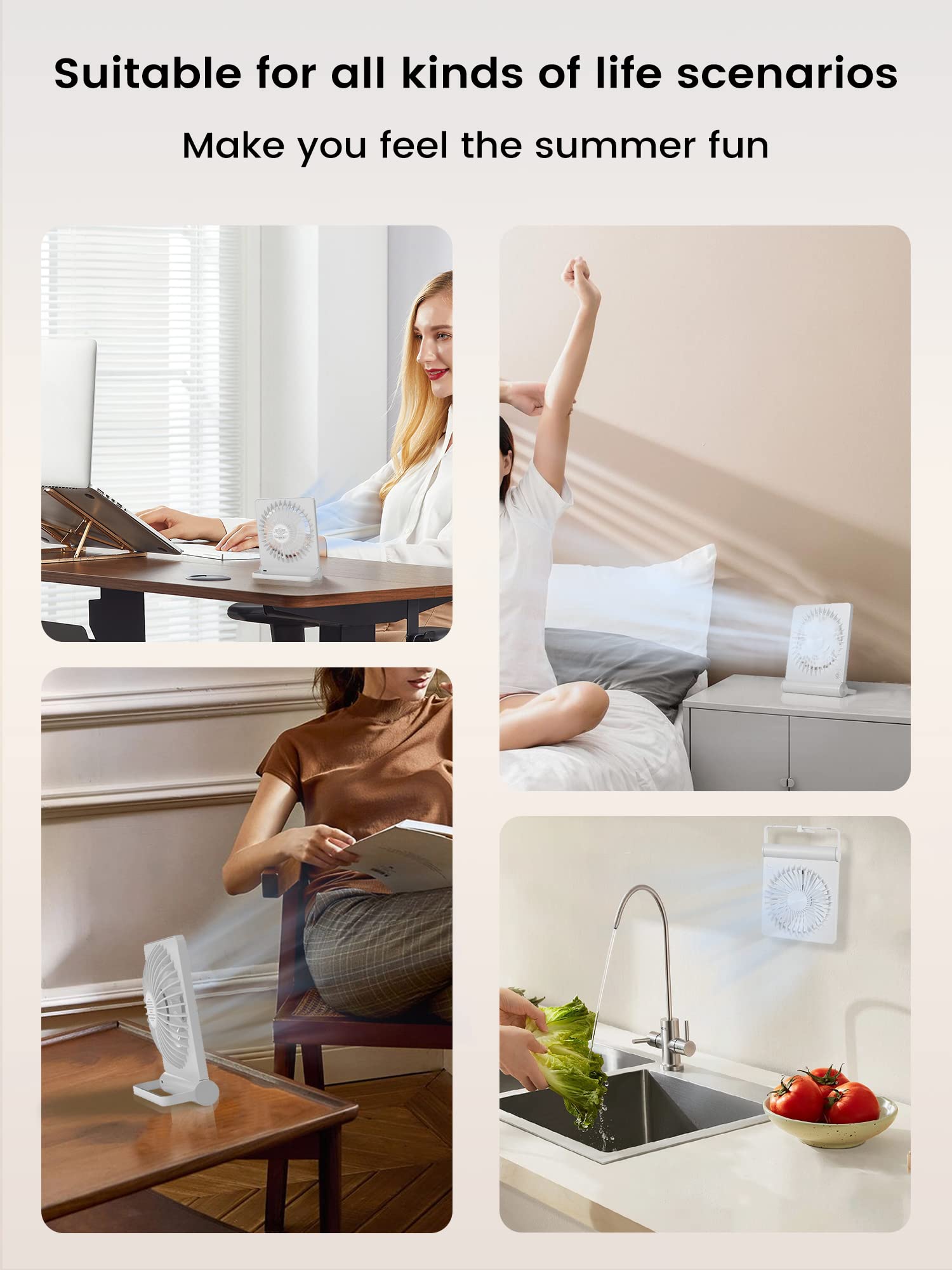 FERRISA Desk Fan On-The-Go, Small But Powerful, Portable Fan Battery Operated, 220° Tilt Folding Ultra Quiet mini Personal Fan, Strong Wind, 3 Speed Adjustable For Office Desktop Travel (White)