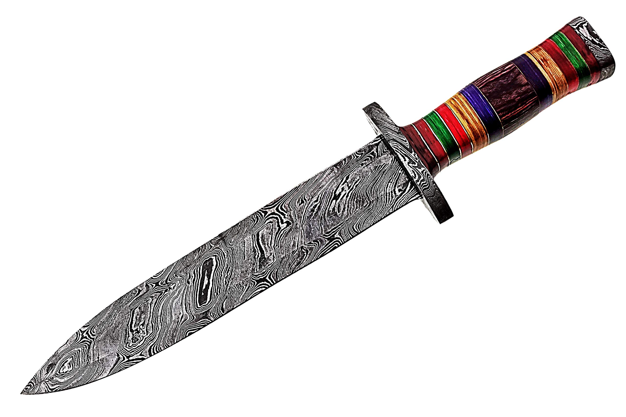 Damascus Steel Hunting Knife - Fixed Blade Knives with Sheath - Firm Grip Handle Made of Rose Wood (MD)