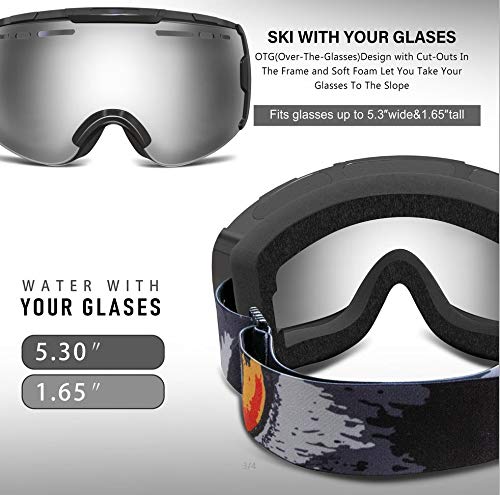 ECOCITUSS OTG Ski Goggles - Over Glasses Ski/Snowboard Goggles for Men, Women & Youth - 100% UV Protection