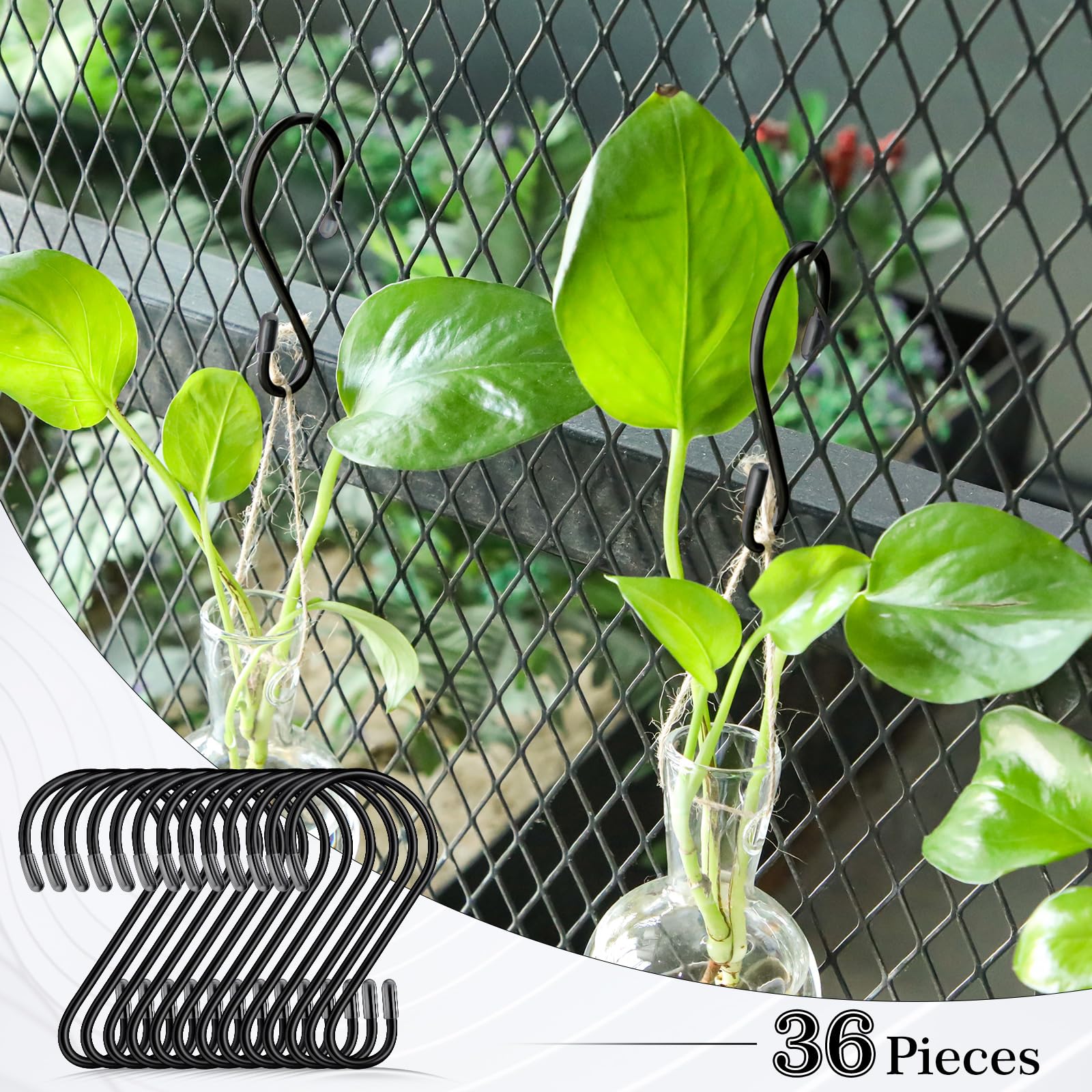 Hotop 36 Pieces 6 Inch S Shaped Stainless Steel Hooks Metal Hanging Hooks Curtain Hooks Pan Pot Holder Rack Hooks for Hanging Pot, Pan, Cups, Plants, Bags, Jeans, Towels (Black)