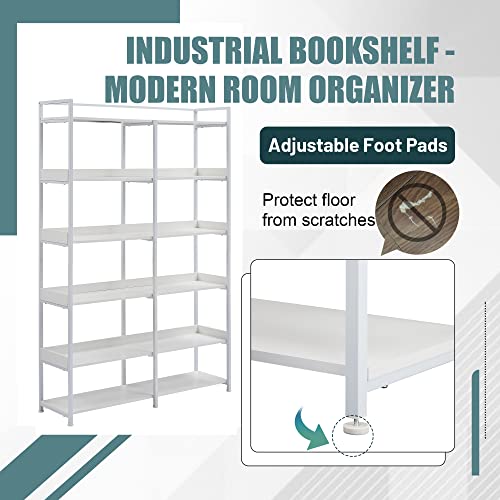 Merax 6-Tier Tall Bookshelf Bookcase, Freestanding Open Large Vintage Industrial Storage and Display Shelves for Home Office
