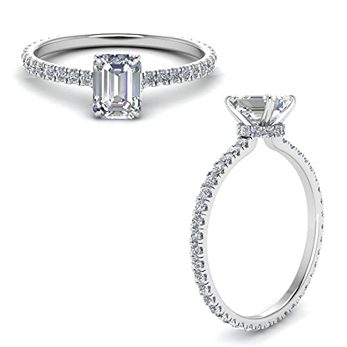 GROWNMINE Hidden Halo 1 Carat White Emerald Cut Natural Moissanite Diamond Ring In 925 Sterling Silver For Engagement (Emerald - 7.5)
