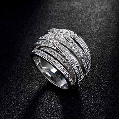 Gixaxak 925 Sterling Silver Shiny Diamond Ring Multi-Layer Winding Cubic Zirconia Anniversary Ring White Topaz Cubic Zirconia CZ Diamond Elegant Eternity Engagement Wedding Band Ring 6