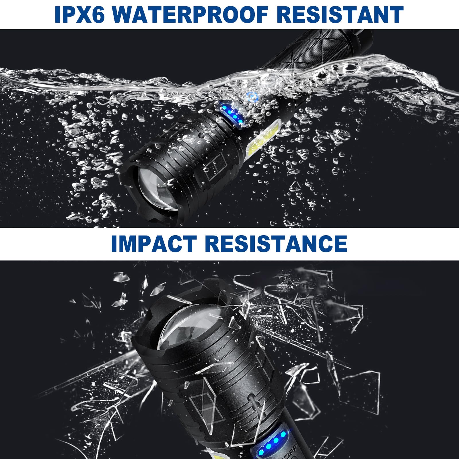 Kmivo Rechargeable LED Flashlights High Lumens 2 Pack, 900000 Lumen Super Bright Flashlight with USB Cable, 7 Modes Powerful Flashlight Waterproof Flash Light for Home Emergencies Camping