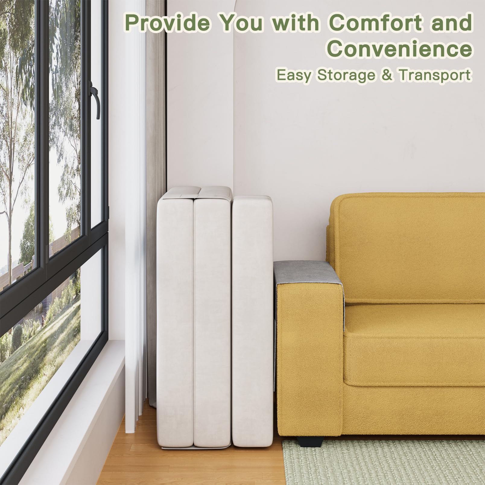 Luoxiao Folding Sofa Bed Single with Pillow, Portable Foldable Sofa Bed for Travel, Camping, Guest, Folding Lounge Chaise with Breathable & Washable Cover, Convertible and Easy to Storage, Off White
