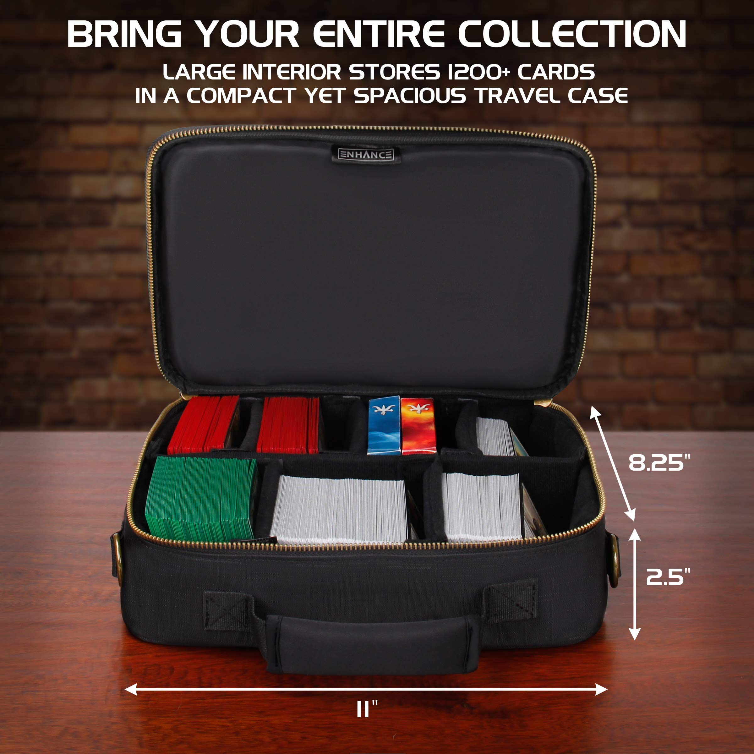 ENHANCE MTG Card Travel Bag with Divider Compartments, Storage for Pencils, Dice and Tokens - Compatible with Magic The Gathering, Card Games Against Humanity and More