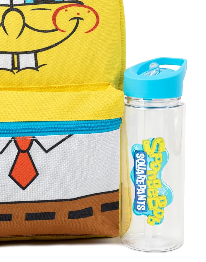 SpongeBob SquarePants Backpack Set Kids 4 Piece | Blue Yellow School Bag Patrick Lunch Box Gary Pencil Case Logo Water Bottle | TV Show Merchandise Gifts