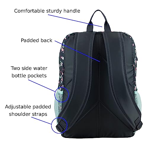 FUEL Top Loader Backpack with Lunch Box Combo β 18β Two Compartment Water Resistant Durable Adjustable Straps with Side Water Bottle Pockets 2 in 1 Set β Sweet Flowers