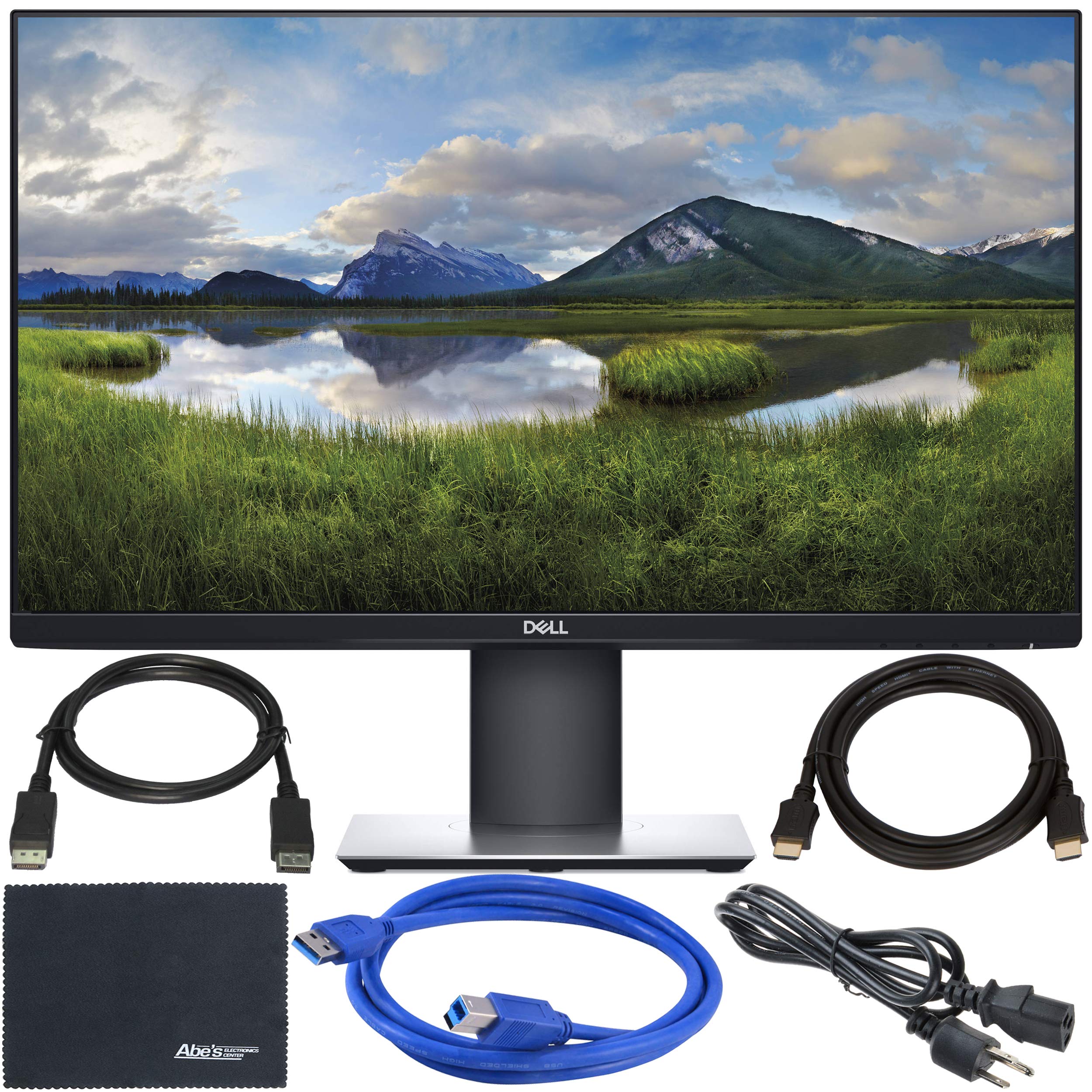 Dell P2419H 24" 16:9 Ultrathin Bezel IPS Monitor + Display Port Cable + HDMI Cable + USB 3.0 Cable + Microfiber Cleaning Cloth Monitor Bundle