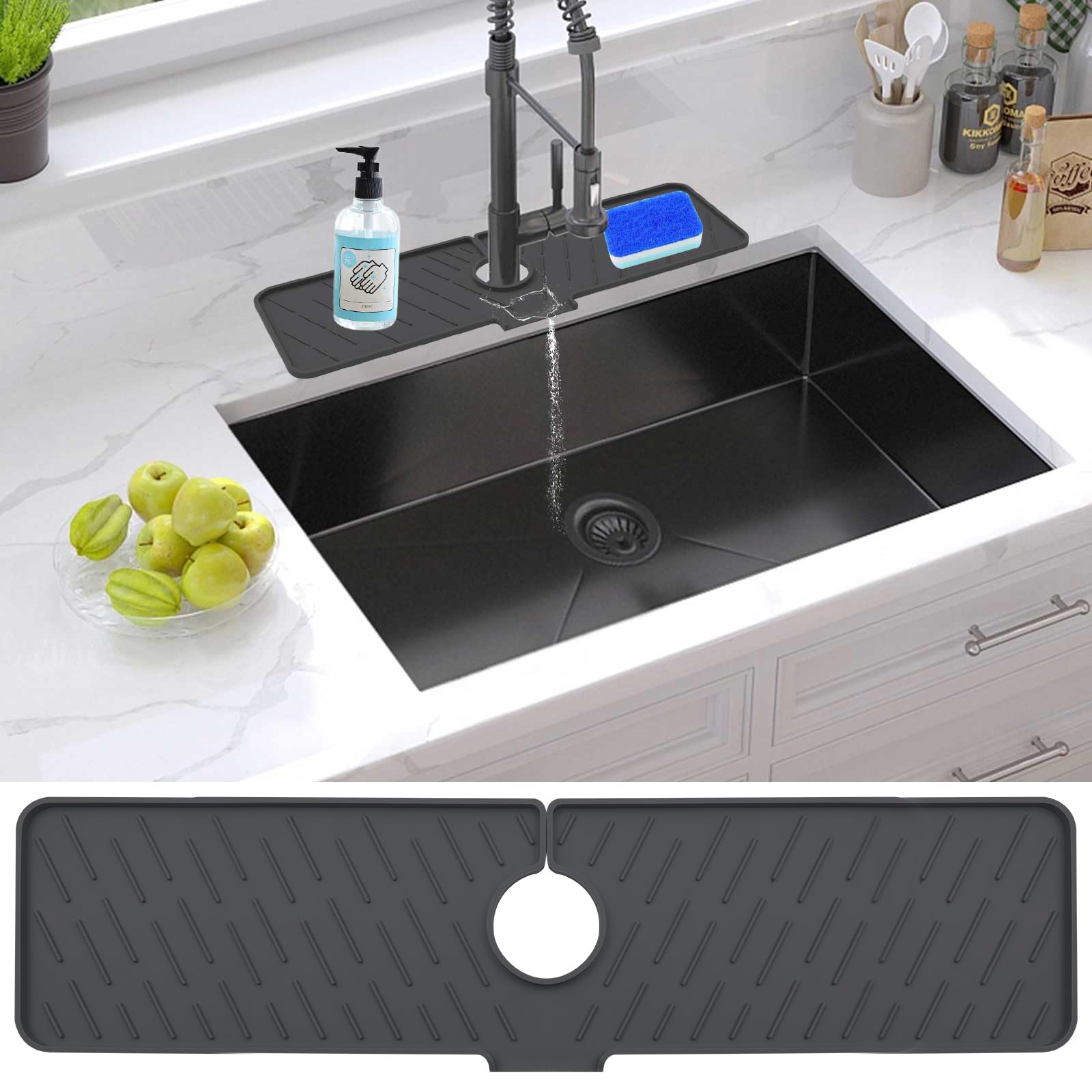 Kitchen Sink Splash Guard,18 Inch Silicone Sink Faucet Drip Tray, Faucet Splash Guard, Splash Guard Behind Faucet for for Bar Prep Sink, Kitchen, Bathroom, Laundry Room, Farmhouse(Black)