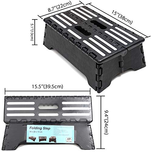 Portable Folding Step Stool 5β, Lightweight Plastic Short Stool Sturdy and Safe, Half Step Height Boost for Seniors and Kids, One Flip Low Step Riser with Handle