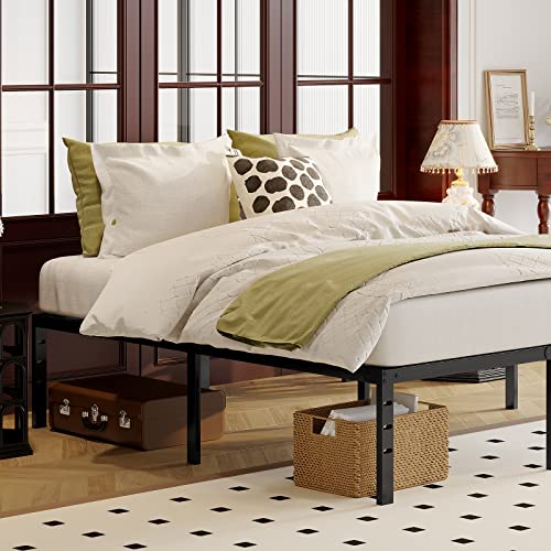 zunatu 18 Inch Full Metal Bed Frame Foundation No Box Spring Needed Heavy Duty Tall Platform with Large Storage Easy Assembly Mattress Noise Free, Black